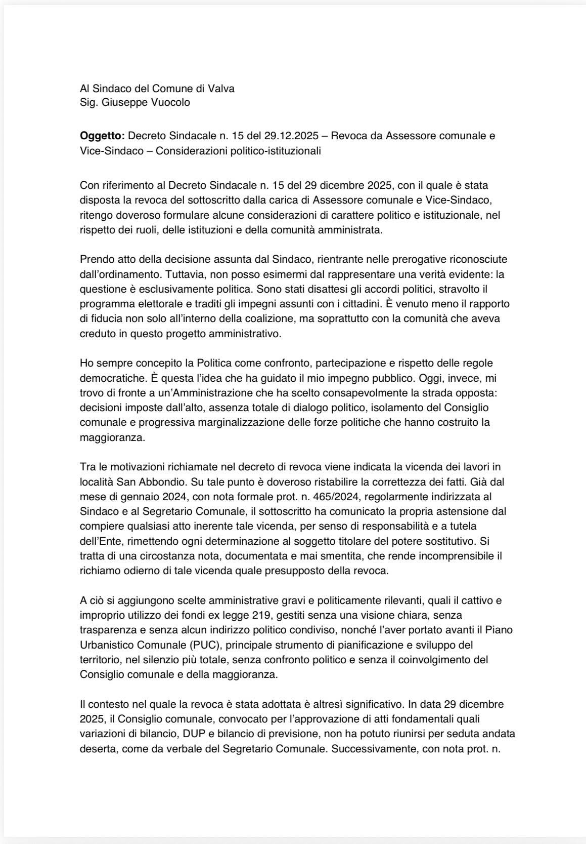 Valva, revoca dell’assessore e vicesindaco Forlenza: le precisazioni ...